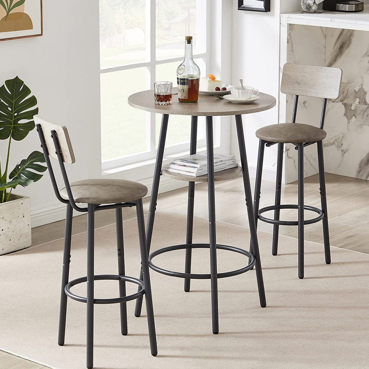 17 Stories 3-Piece Bar Table Set for 2, 2-Tier Round Bistro Dining Table & PU Stools, Counter ...